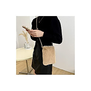 Ulisty Women Autumn Winter Small Plush Cellphone Bag Mini Fluffy Tote Bag Shoulder Bag Handbag Crossbody Bag brown