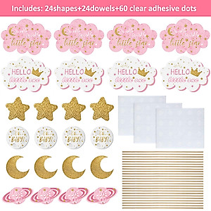 24 Pcs Twinkle Little Star Centerpiece Sticks for Girl Baby Shower Star Party Table Toppers Birthday Party Decoration Moon Decoration Glitter Star Centerpieces Birthday Party Supplies