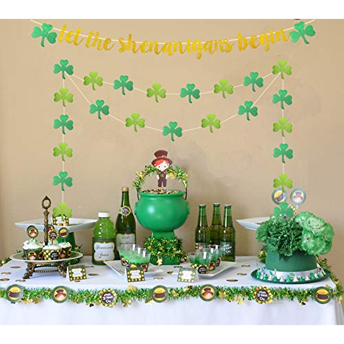 Weimaro Let The Shenanigans Begin Banner, Glittery St. Patrick’s Day Decorations, Indoor Home St Patricks Day Sign, St Patty’s Day Deocrations, Welcome Irish Party Decorations Supplies