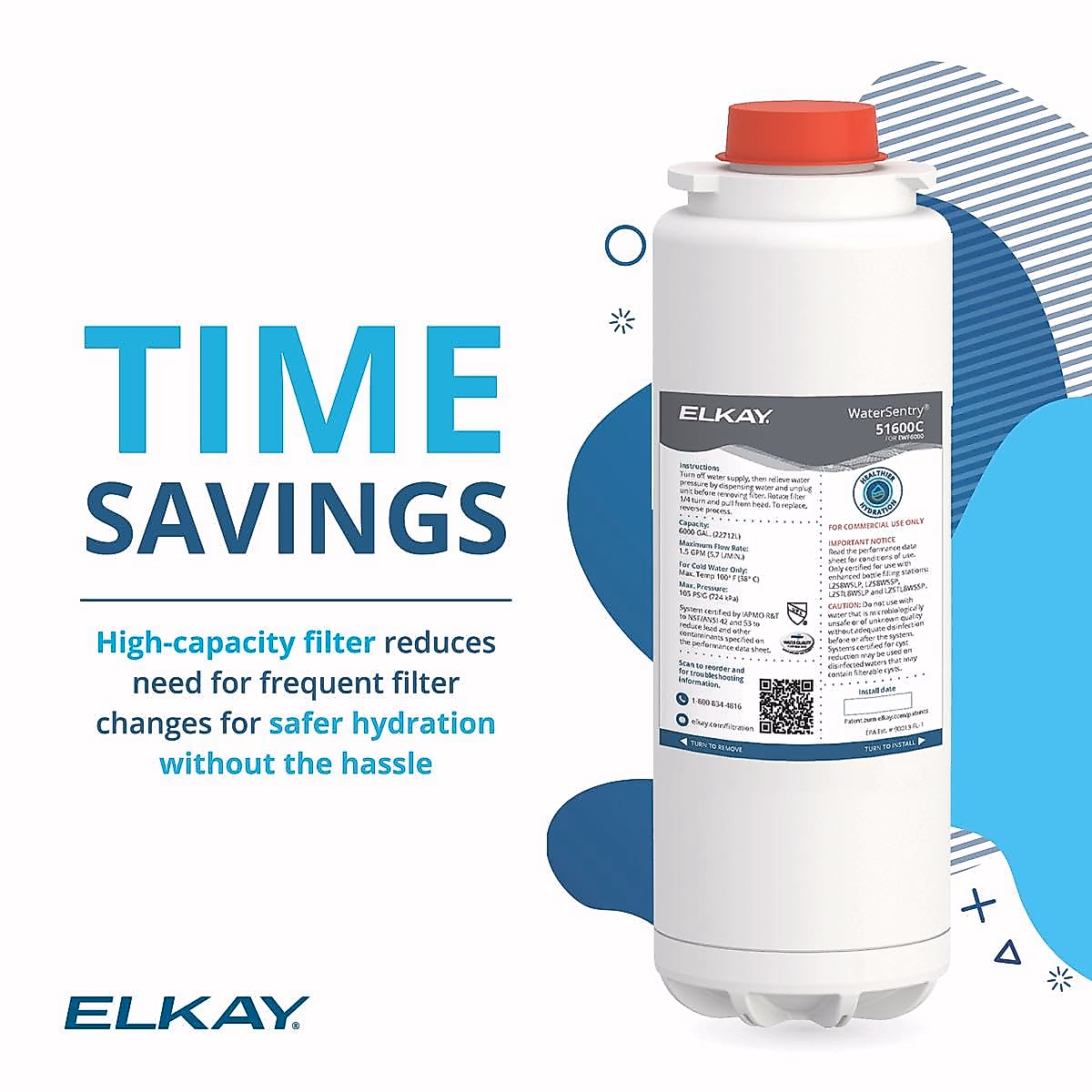 Elkay 51600C WaterSentry Lead + Microplastics NSF/ANSI Certified High-Capacity Filter (Enhanced Bottle Fillers)