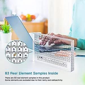 Periodic Table with Real Elements Inside, 6.7" Suitable Size for Reading and Holding, Clear Acrylic Periodic Table with Elements Samples
