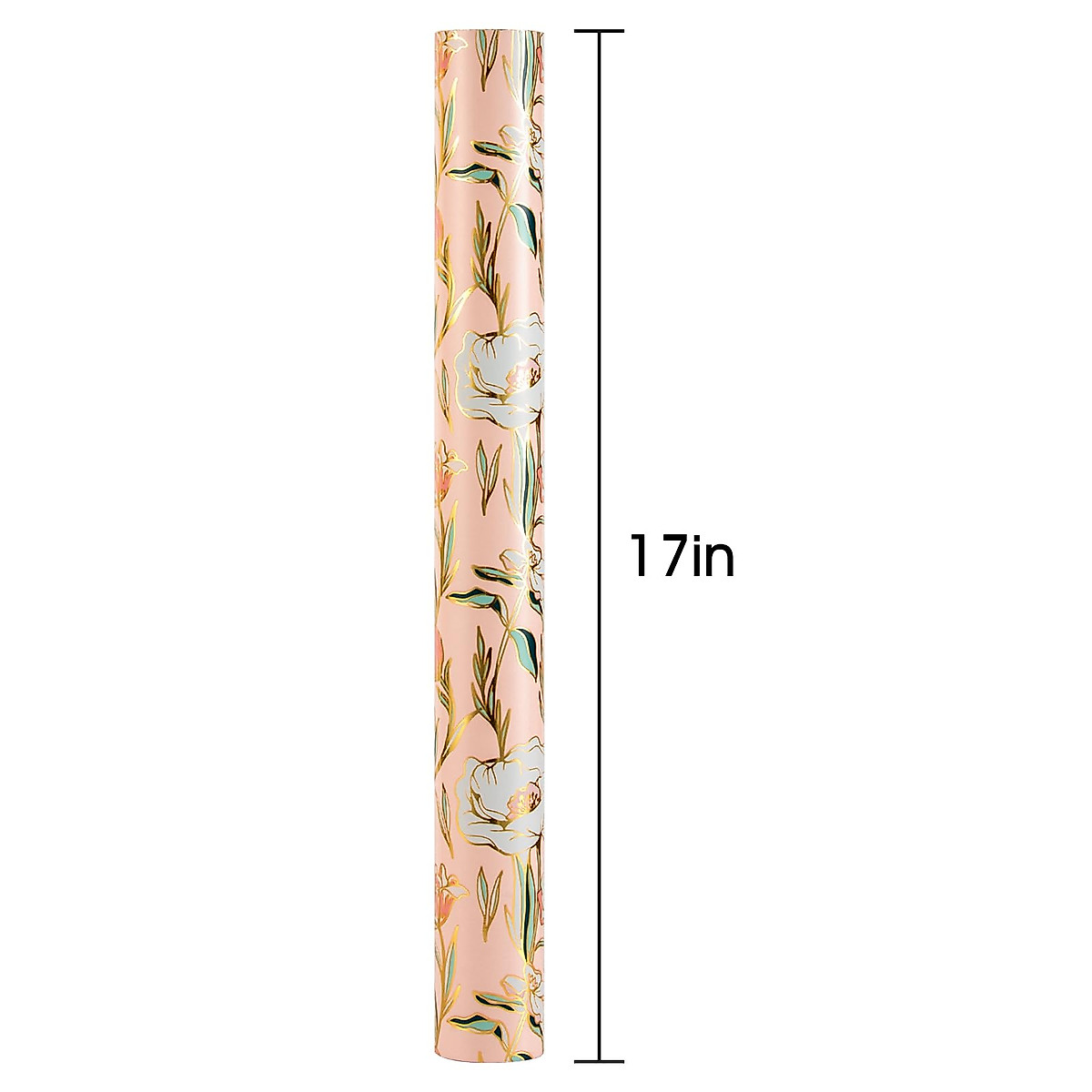 Merture Wedding Wrapping Paper Roll with Flower Patterns - 17 In X 32.8 Ft - 1 Roll (46.5 sqft.ttl.) Foil Floral Design Gift Wrap for Wedding, Valentines Day, Mothers Day, Birthday, Christmas, Pink