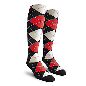 Golf Knickers Colorful Knee High Argyle Cotton Socks For Men Women and Youth - JJJJ: Black/Red/White - Ladies