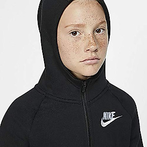 NIKE Girl's Nsw Full Zip Hoodie, Black/White, Large