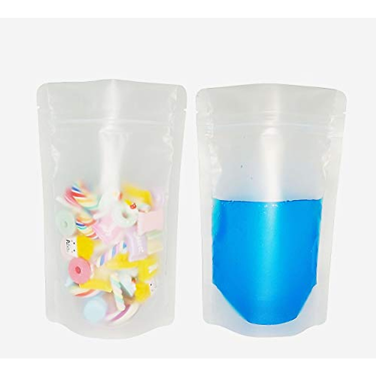 Couga Mall 50 PCS Matte Stand-Up Plastic Storage Bag with Resealable Zip, Heat Sealable Reusable Pouch Packing Bag for Juice, Nuts, Beans and Tea Leaves (4.3” 6.7”)