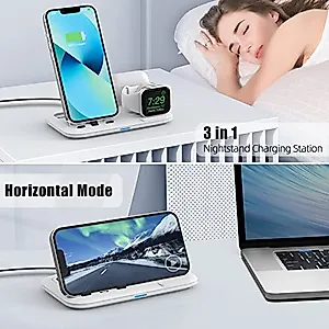 OLEBR 3 in 1 Charging Station for Multiple Devices Apple Bedside Charging Stand for iPhone and Apple Watch 7/6/SE/5/4/3/2/1 Charging Dock for AirPods Pro/3/2/1 (with 12W Fast Charger) White
