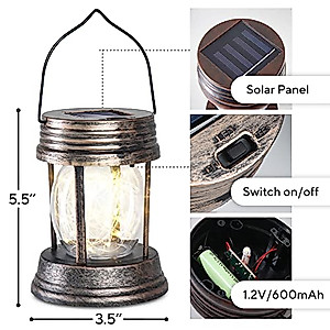 2 Pack Solar Outdoor Lamp - Retro Style Solar Lanterns Outdoor - LED Solar Lanterns Outdoor Decorative - Garden Hanging Solar Lanterns Outdoor Waterproof for Patio