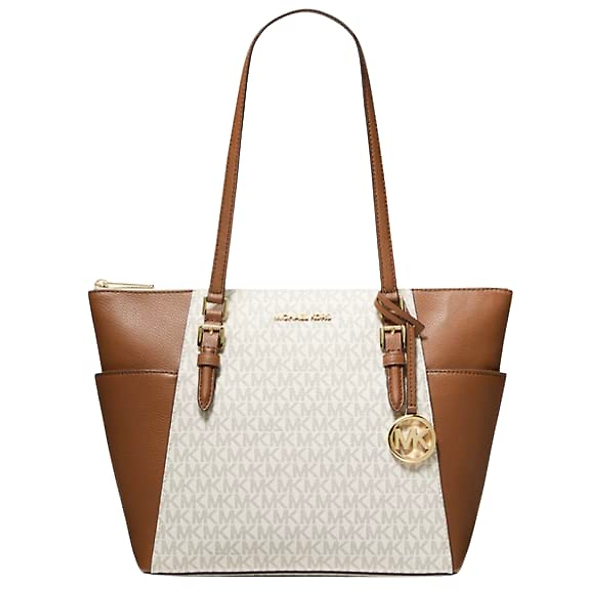 Michael Kors Charlotte Signature Large Top Zip Tote, Shoulder Bag bundle with XL Dust Bag Vanilla