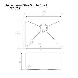 ZLINE 23" Meribel Undermount Single Bowl Scratch Resistant Stainless Steel Kitchen Sink with Bottom Grid (SRS-23S)