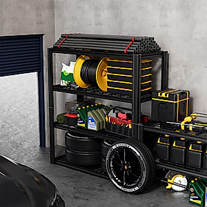 CYNNDA 4-Tier 40" W x 19.7" D x 60" H Garage Shelf Heavy Duty Metal Garage Shelving Load 2200LBS Utility Shelves Industrial Rack Adjustable Shelves for Garages Basement Storage Shelves (Black)