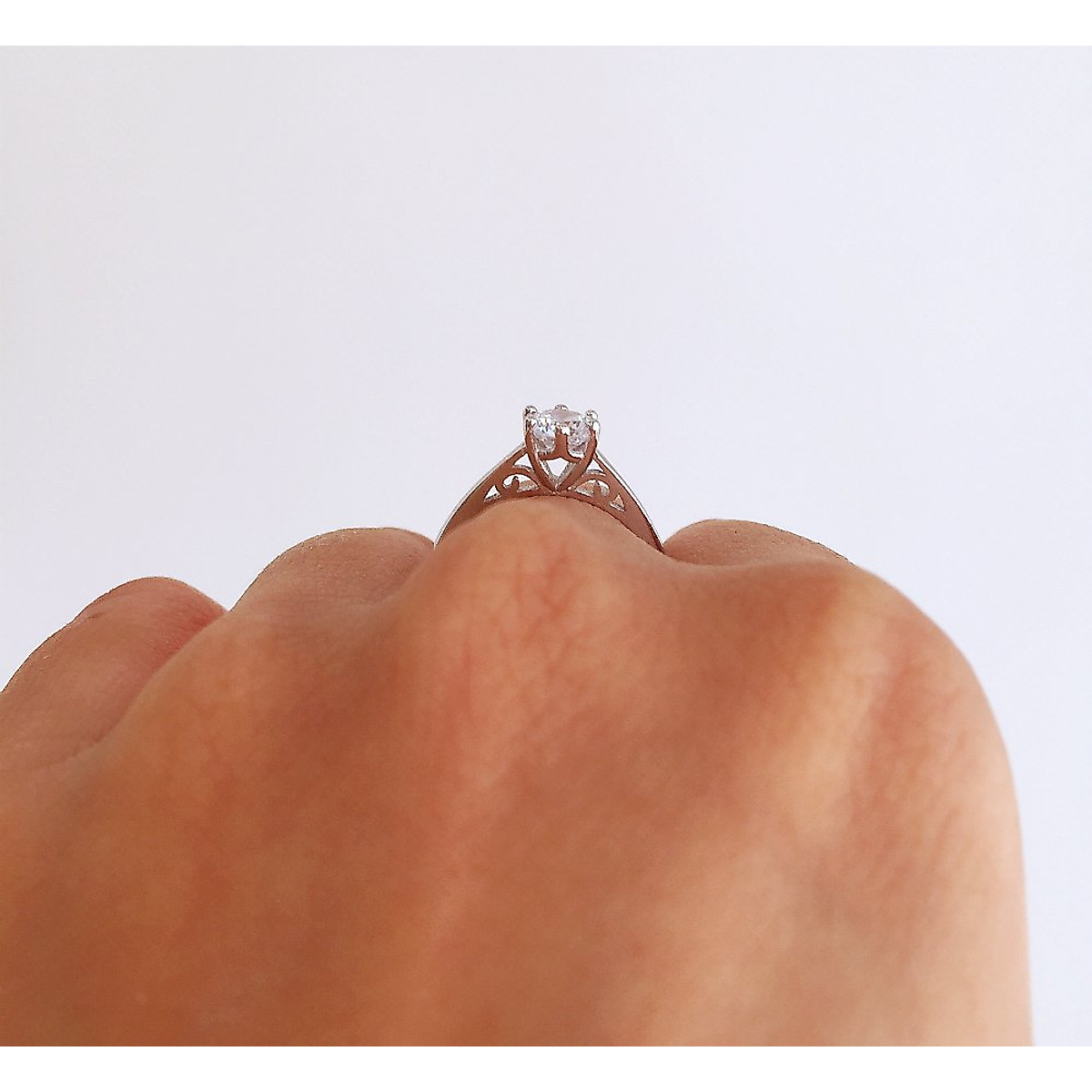 ailov 0.5 Ct Classic Round Solitaire Engagement Promise Ring Brilliant Cut Zircon Open Cathedral Setting (Silver, 7)