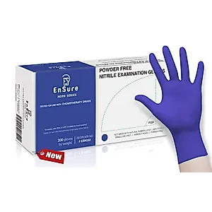 Nitrile Exam Medical Disposable Gloves, Chemo Rated, Powder Free, Latex Free, Non Sterile, 200 Count, 3 Mil, Dental, Food Safe, Light Duty, Textured Tips (Medium, 200)