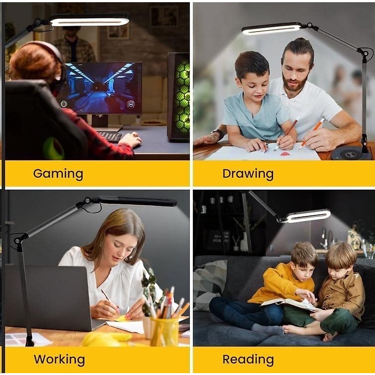OTUS [2in1] LED Desk Lamp for Home Office with Wireless Charger, Architect LED Desk Light for Study, Reading, Working, Adjustable Tall Swing Arm Table Light, Dimmable Brightness, 3 Color Modes