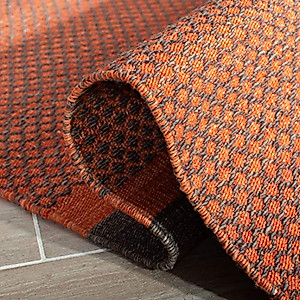 SAFAVIEH Kilim Collection Area Rug - 9' x 12', Dark Grey & Orange, Handmade Flat Weave Wool, Ideal for High Traffic Areas in Living Room, Bedroom (KLM952C)