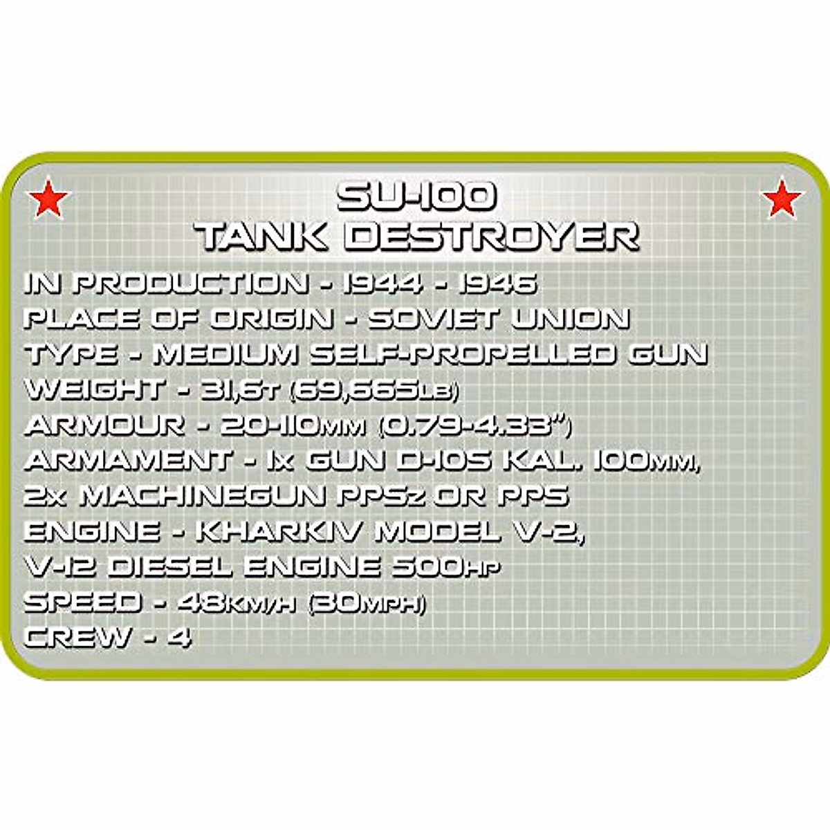 COBI Historical Collection SU-100 SPG Vehicle , Green