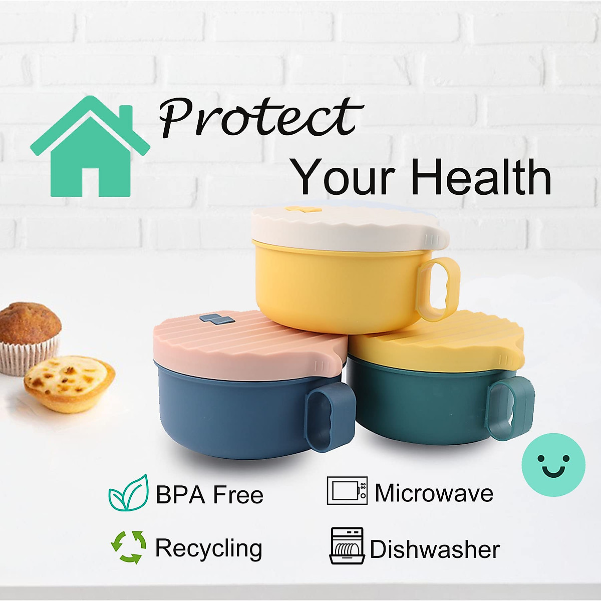 GMAEURL Microwave Ramen Cooker Ramen Bowl Set Noodle Bowl With Lid And Chopsticks BPA Free/Food Grade For Office College Dorm Room Instant Cooking Dishwasher Safe