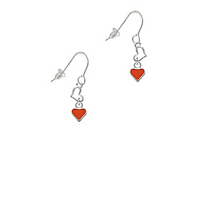 Delight Jewelry Silvertone Mini Two Sided Orange Heart Small Heart French Earrings