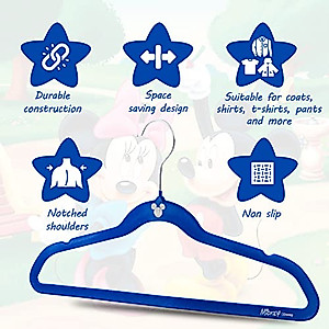 Mickey Mouse Velvet Hangers, Blue and Black Velvet Hanger Set of 25, Boys Hangers for Coats, Clothing, & More, Lovable & Adorable Mickey Mouse Kids Hangers Velvet