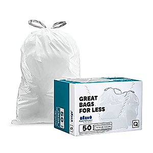 Plasticplace Custom Fit Trash Bags, simplehuman (x) Code Q Compatible (50 Count), White Drawstring Garbage Liners 13-17 Gallon / 40-65 Liter, 25.25" x 32.75"