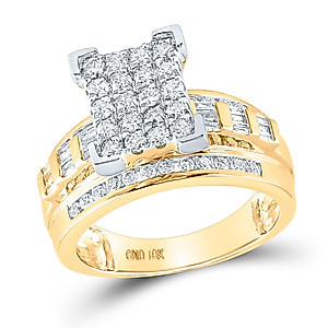 Jewels By Lux 10kt Yellow Gold Womens Round Diamond Cinderella Cluster Bridal Wedding Engagement Ring 1.00 Cttw Ring Size 10.5