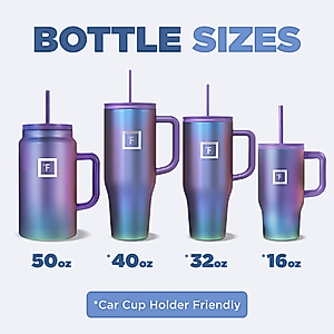 IRON °FLASK Co-Pilot Insulated Mug w/Straw & Flip Cap Lids - Cup Holder Bottle for Hot, Cold Drink - Leak-Proof- Water, Coffee Portable Travel Tumbler - Lavender, 40 Oz