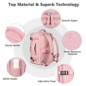 Snoffic Travel Backpack for Women, Large Carry On Backpack for Travel, Waterproof Backpack Personal Item, Backpack for Women, 17.3 Inch Laptop Backpack, College Bag Casual Daypack, Pink