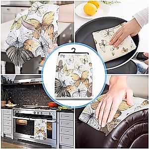 Big buy store Grey Green Brown Butterfly Tea Kitchen Dish Towels Set of 4, Soft Lightweight Microfiber Absorbent Hand Towel Yellow Gradient Towel for Kitchen Bathroom Cleaning Decor Gift 18x48 Inch