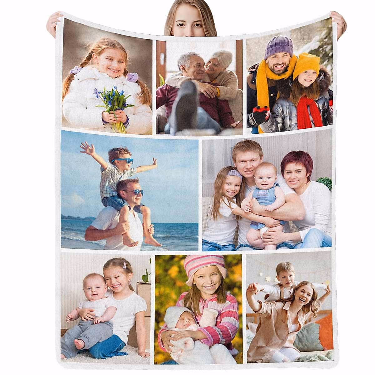 InterestPrint Custom Photo Blanket, Personalized 8 Photo White Bed Blanket for Men Women, Birthday Christmas Halloween
