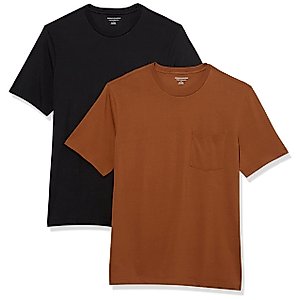 Amazon Essentials Men's Regular-Fit Short-Sleeve Crewneck Pocket T-Shirt, Pack of 2, Black/Brown, Medium