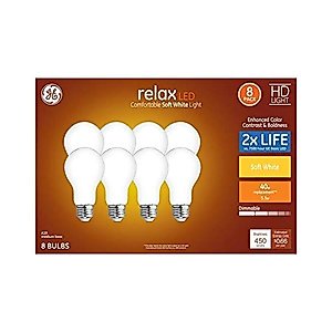 GE Relax 8-Pack 40 W Equivalent Dimmable Warm White A19 LED Light Fixture Light Bulbs 44898