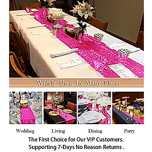 ShinyBeauty Hot Pink Table Runners Pack of 2 Sequin Table Runners 12inx108in Table Runners for Weddings Fuchsia Glitter Table Runner for Party Fall Dining Table Runner