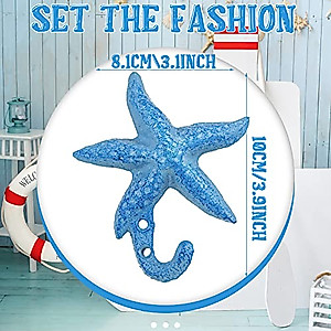 Set of 6 Starfish Cast Iron Wall Hooks Sea Star Decorative Wall Hook Antique Blue Outdoor Towel Hooks Starfish Decorative Coat Hooks for Aprons Hats Keys Bathroom Kitchen