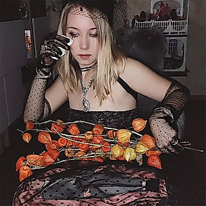 Mrotrida Women's Tulle Polka Dot Long Opera Party Wedding Bridal Gloves - Black