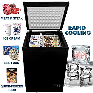 COOLHOME 3.5 Cubic Feet Chest Freezer with Removable Basket, from 6.8℉ to -4℉ Free Standing Compact Fridge Freezer for Home/Kitchen/Office/Bar (BLACK, 3.5 cubic feet)