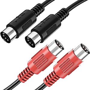 Dual MIDI Cable, Ancable DIN to Male to Male for Carrying a Serial Digital Signal, 3.3 Feet with Molded Connector Shells(Black & Red)