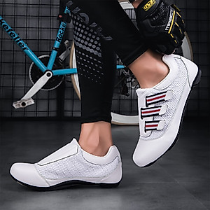 SDEQA Cycling Shoes for Mens Womens Compatible with Peloton Bike Shoes Compatible SPD Look Delta Indoor/Outdoor Breathable Cleat,White,10.5