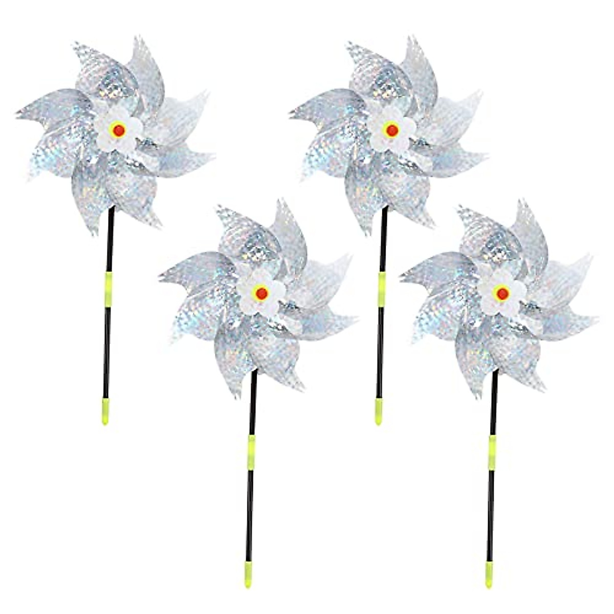 Happyyami 4 Pcs Anti- Bird Reflective Pinwheels Radiant Bird Blinder Bird Deterrent Garden Spinners Effectively Keep Birds Away for Yard Garden Farm