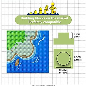 General Jim's Blue Beach and Water Road City Baseplates Full Set for Ocean Island Street Base Plate - Pirates Sea Grass Toy Kit for Building Blocks Bricks for Teens and Adults