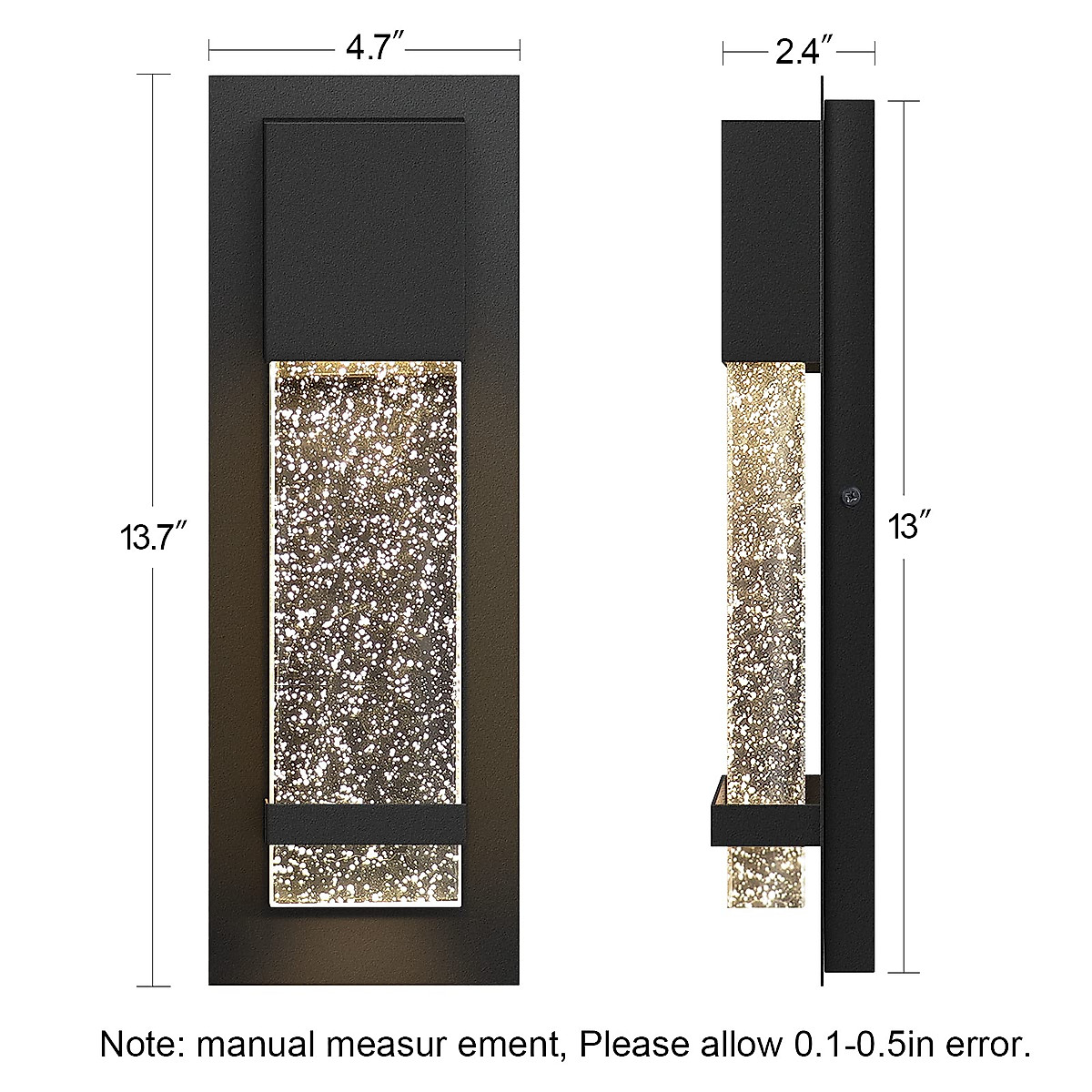 PARTPHONER Modern Wall Sconce, LED Wall Light with Crystal Bubble Glass Modern Porch Light Outdoor Indoor Wall Fixture 12W Lumen 3000K for Doorway Garden Hallway Patio Living Room, 2 Pack