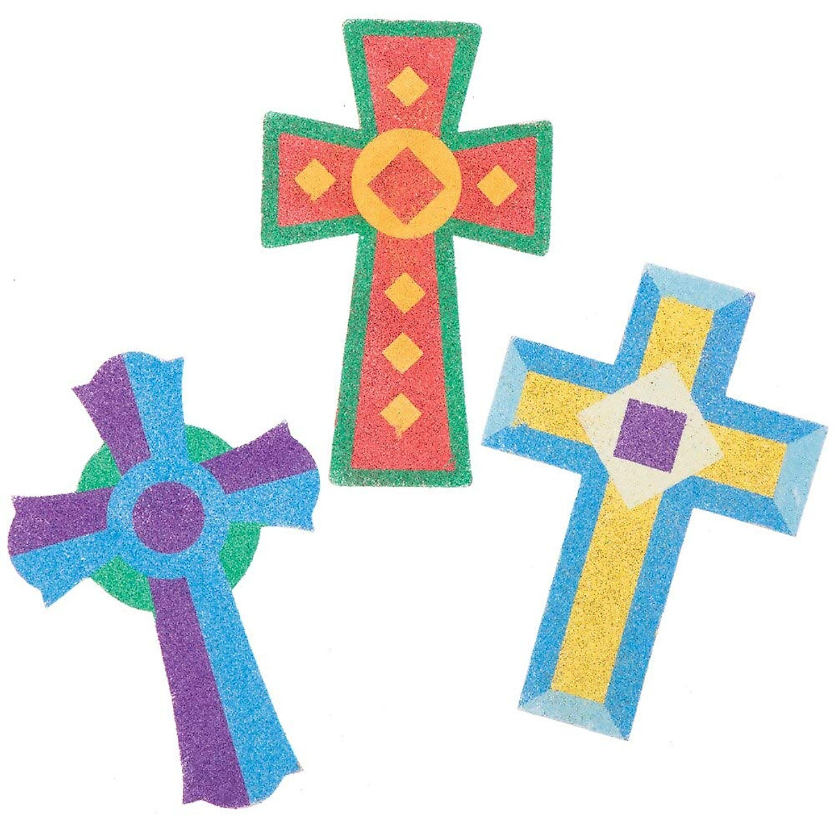 Baker Ross AT570 Cross Sand Art Magnet Kits - Pack of 6, Ideal for Kids' Arts and Crafts, Educational Toys, Gifts, Keepsakes, Blue,Green,Orange,Purple,Red