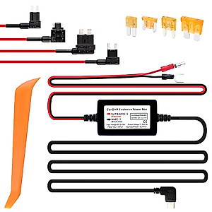 11Ft USB C Dash Cam Hardwire Kit - 12V-30V to 5V 2.5A Car Dash Camera Charger Power Supply+4pcs 16AMG Car Fuse Tap&4PCS 5A Blade Fuse for Car Dash Camera