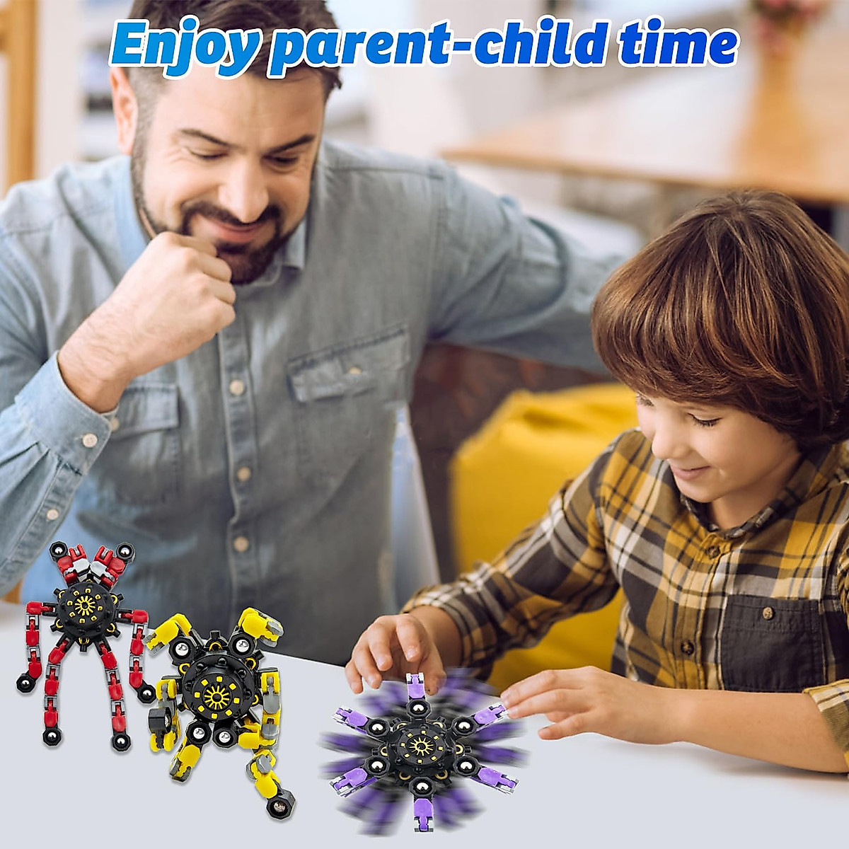 Easter Basket Stuffers Transformable Fidget Spinners,9Pcs Funny Sensory Fidget Toys Adults Deformable Chain DIY Robot Spinner,Fingertip Stress Relief Gyro Toy Easter Basket Stcoking Stuffer for Kids