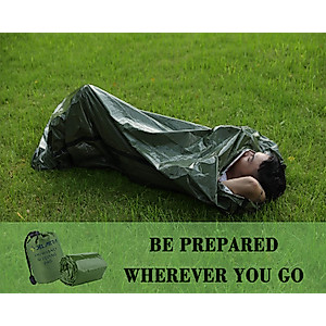 Delmera Emergency Sleeping Bag, Lightweight Survival Sleeping Bags Waterproof Thermal Emergency Blanket, Bivy Sack Survival Gear for Outdoor Adventure, Camping, Hiking, Green (Green- one Pack)