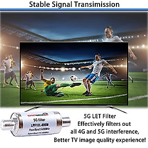GROWORD-5G LTE Filter for TV Antenna Signal Purifier-Improve Digital HDTV Antenna and Amplifier Signals-4G/5G RF Filter Reduce Interference from Cell Phone Towers&Transmitters Frequency Range 5-698Mhz