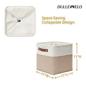 DULLEMELO Collapsible Bundle Baskets 4 Cube Baskets 11"x11"x11" + 6 Small Baskets 11.8"x7.9"x5.1"（White&Khaki)