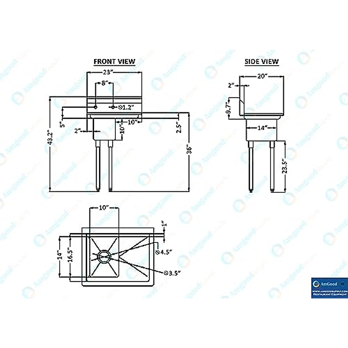 One Compartment Stainless Steel Commercial Kitchen Prep & Utility Sink with 10” Right Drainboards | Bowl Size 10" x 14" X 10" | NSF