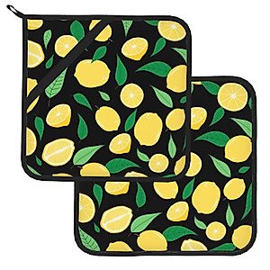 Square Insulated Pot Holder Sets of 2,Lemon Fruit Printed Pot Holders for BBQ Cooking Baking