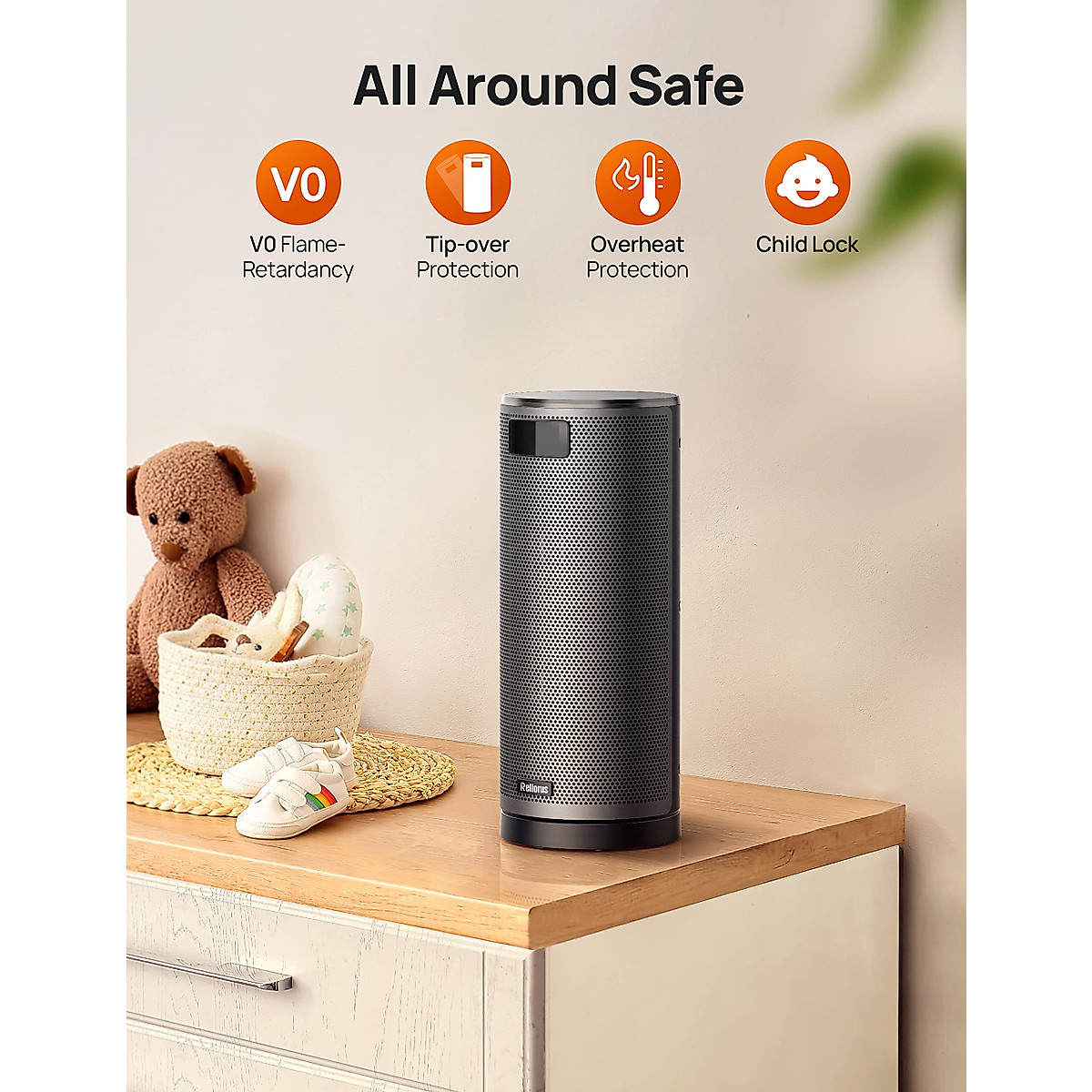 Rellorus Space Heaters for Indoor Use, 1500W Fast Heating Portable Electric PTC Ceramic Heaters, with ETL Certified, Remote, Thermostat, 80° Oscillating, Night Light, for Bedroom Large Room Office