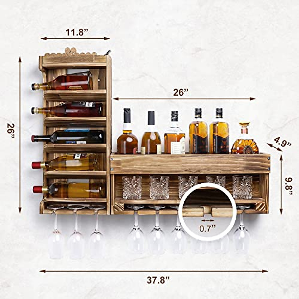 Homde Wine Rack Wall Mounted Wood + Airplane Wine Wall Bar