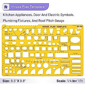 Mr. Pen- House Plan, 3 Pack, Orange, Interior Design and Furniture Templates, Drafting Tools and Ruler Shapes for Architecture, Drafting Tools, Architecture Supplies, Drafting Templates